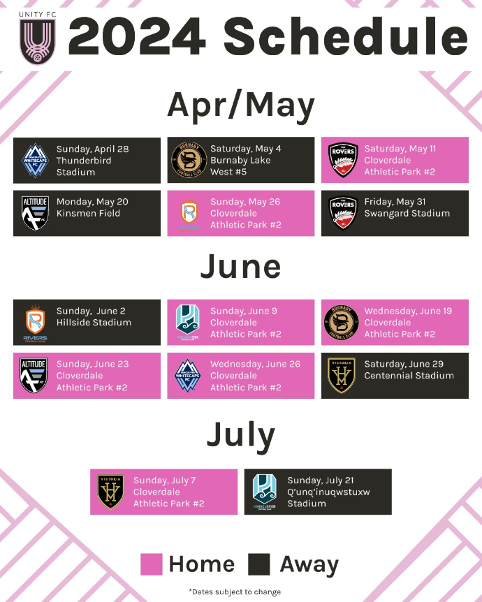 Unity FC Unveils 2024 Season Schedule: Save The Date For Home Opener ...